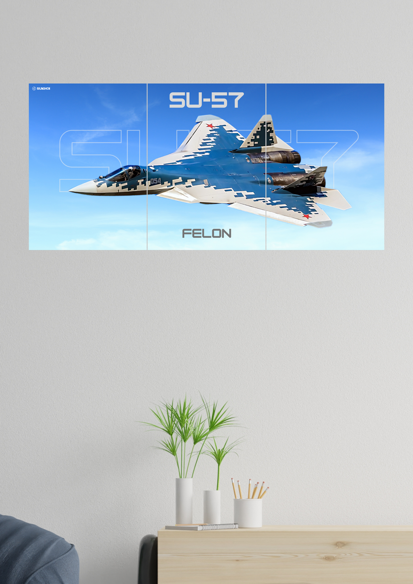 SUKHOI SU-57 FELON | FIGHTER JET | Set of 3 Split Design Poster ...